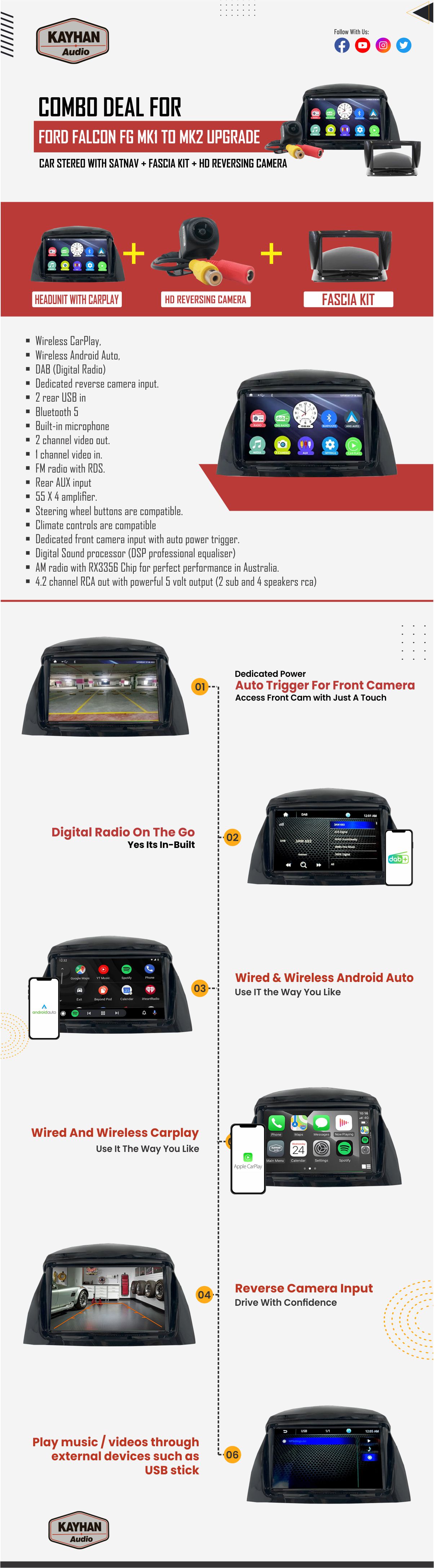 Ford Falcon FG CarPlay Stereo + Camera Kit